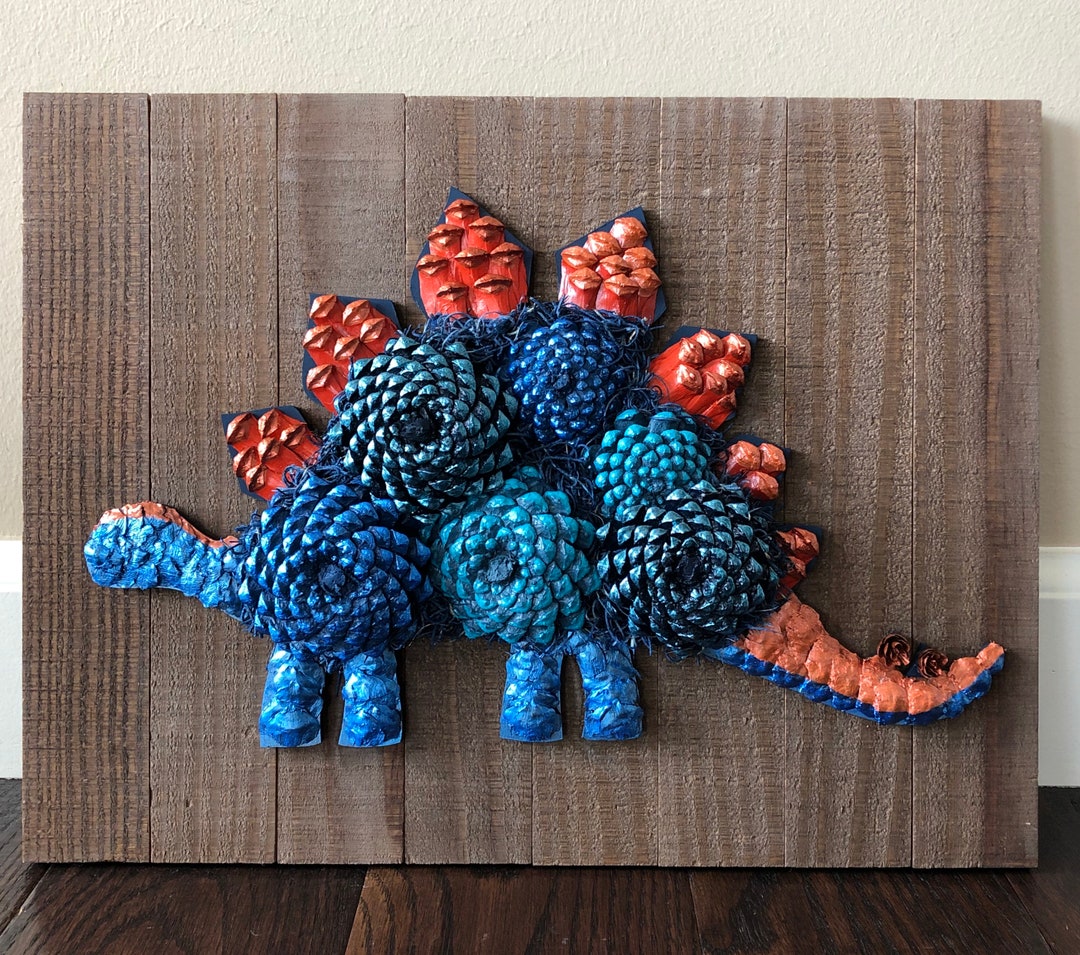 Handmade Pine Cone Stegosaurus Wall Art: Custom Succulent Dinosaur ...
