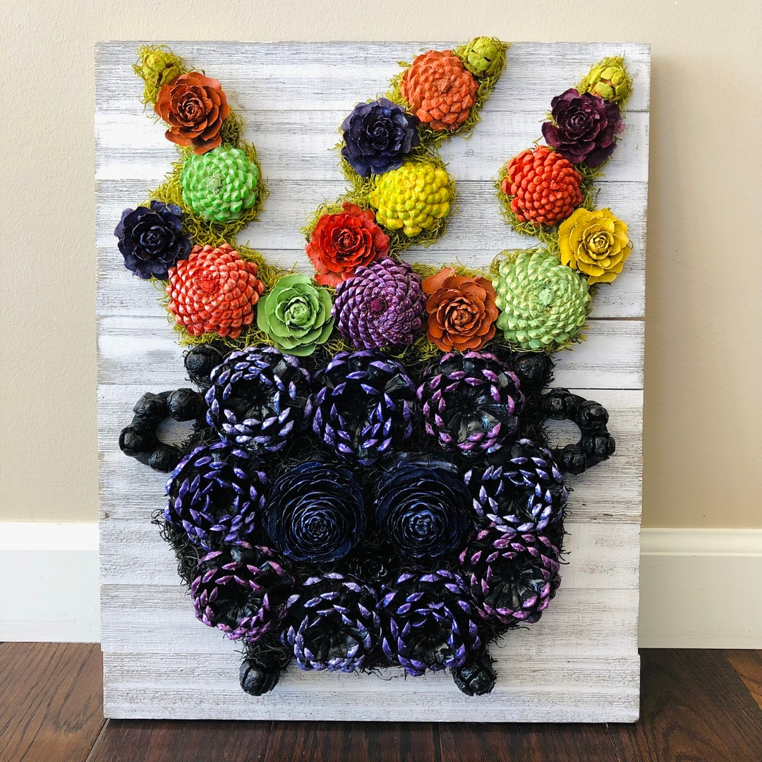 Witch Black Cauldron Vertical Succulent Pine Cone Garden, Wood Cauldron ...