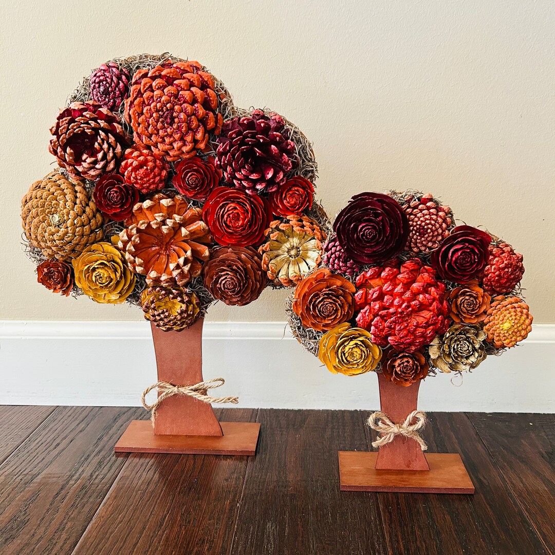 Hand Painted Pine Cone Fall Tree: Custom Wood Succulent Garden - Etsy