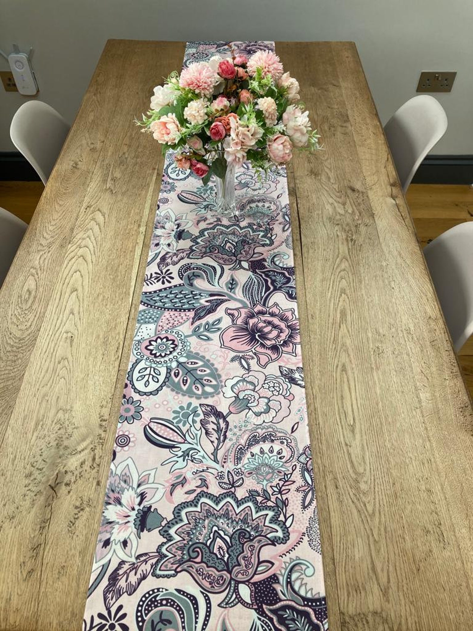 Handmade Table Runner Pink Oriental Flowers Table Runner - Etsy UK