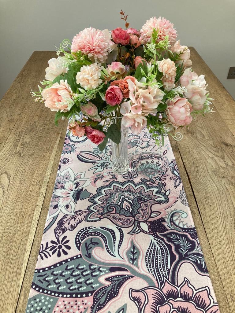 Handmade Table Runner Pink Oriental Flowers Table Runner - Etsy UK