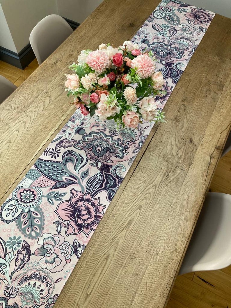 Handmade Table Runner Pink Oriental Flowers Table Runner - Etsy UK