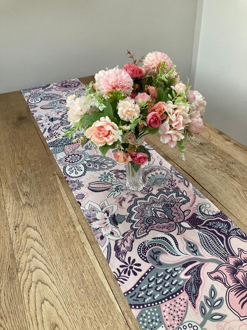 Handmade Table Runner Pink Oriental Flowers Table Runner - Etsy UK