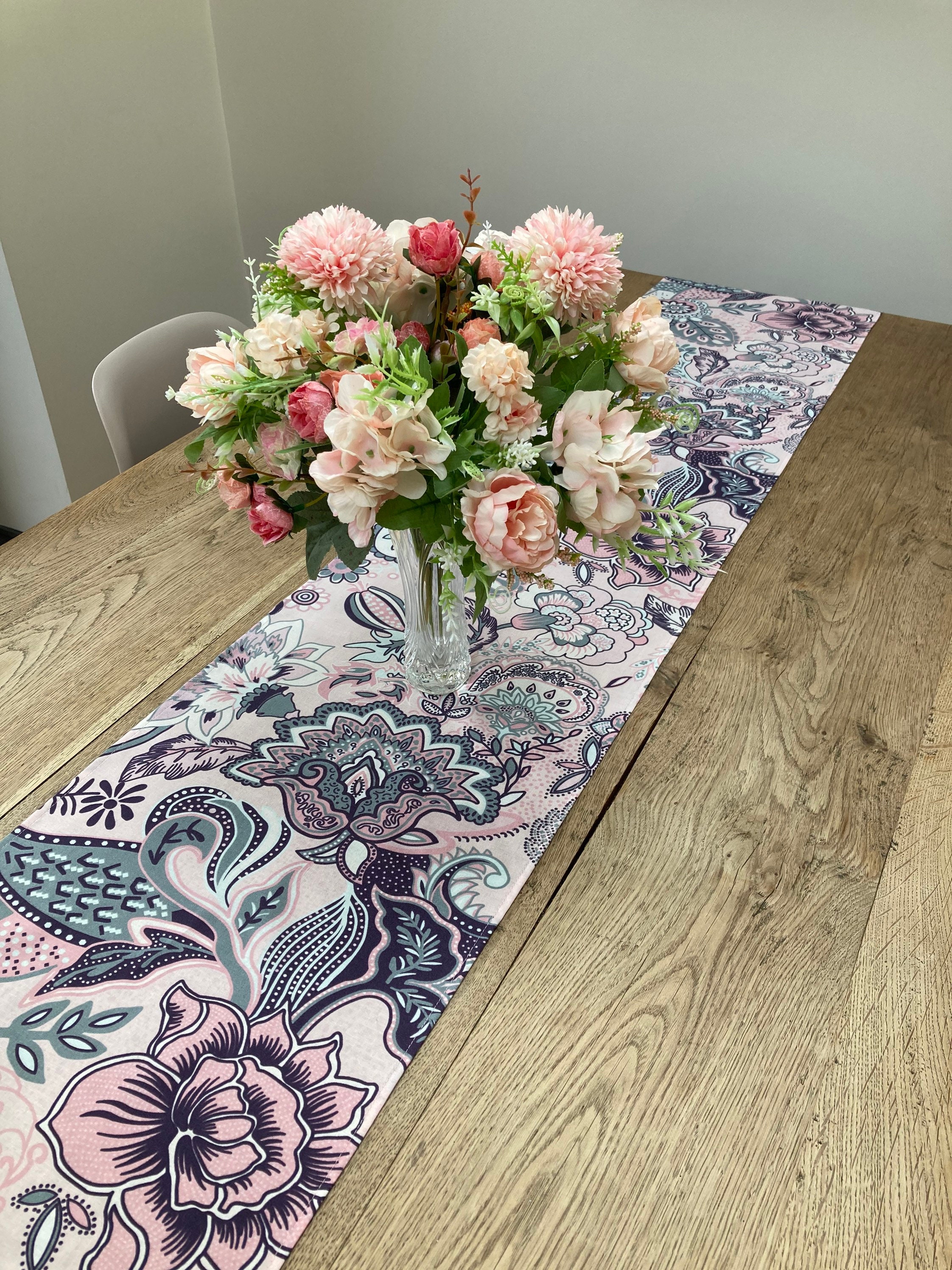 Handmade Table Runner Pink Oriental Flowers Table Runner - Etsy UK