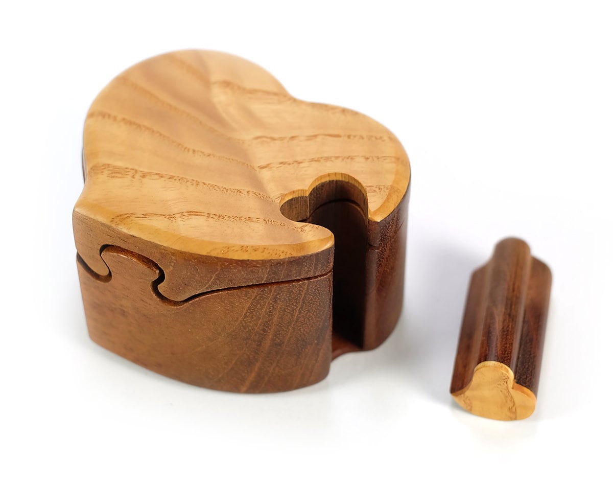 Wood Puzzle Heart-Shaped Trinket Box Ash Mahogany Paul Yacoe | Etsy