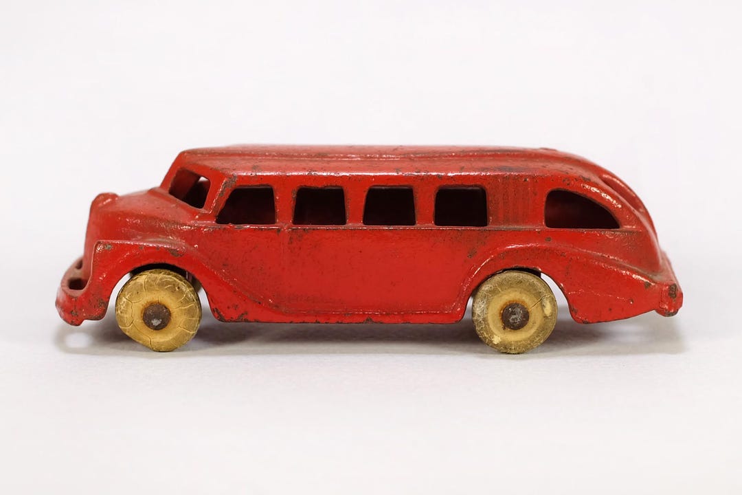 Hubley Cast Iron Futuristic Bus Toy Vehicle – Original Red Paint ...