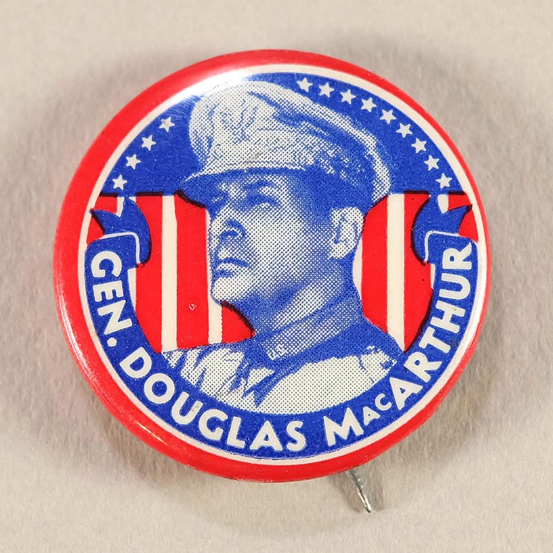 1940s WWII Gen. Douglas Macarthur Vintage Advertising Celluloid Pinback ...