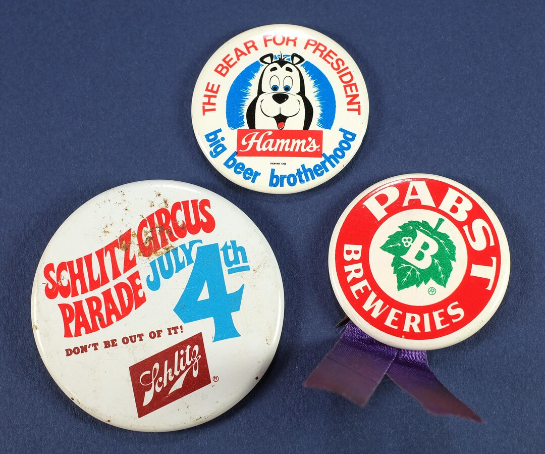 3 Vintage Beer Advertising Pinback Buttons 1960s – Hamm's, Pabst ...