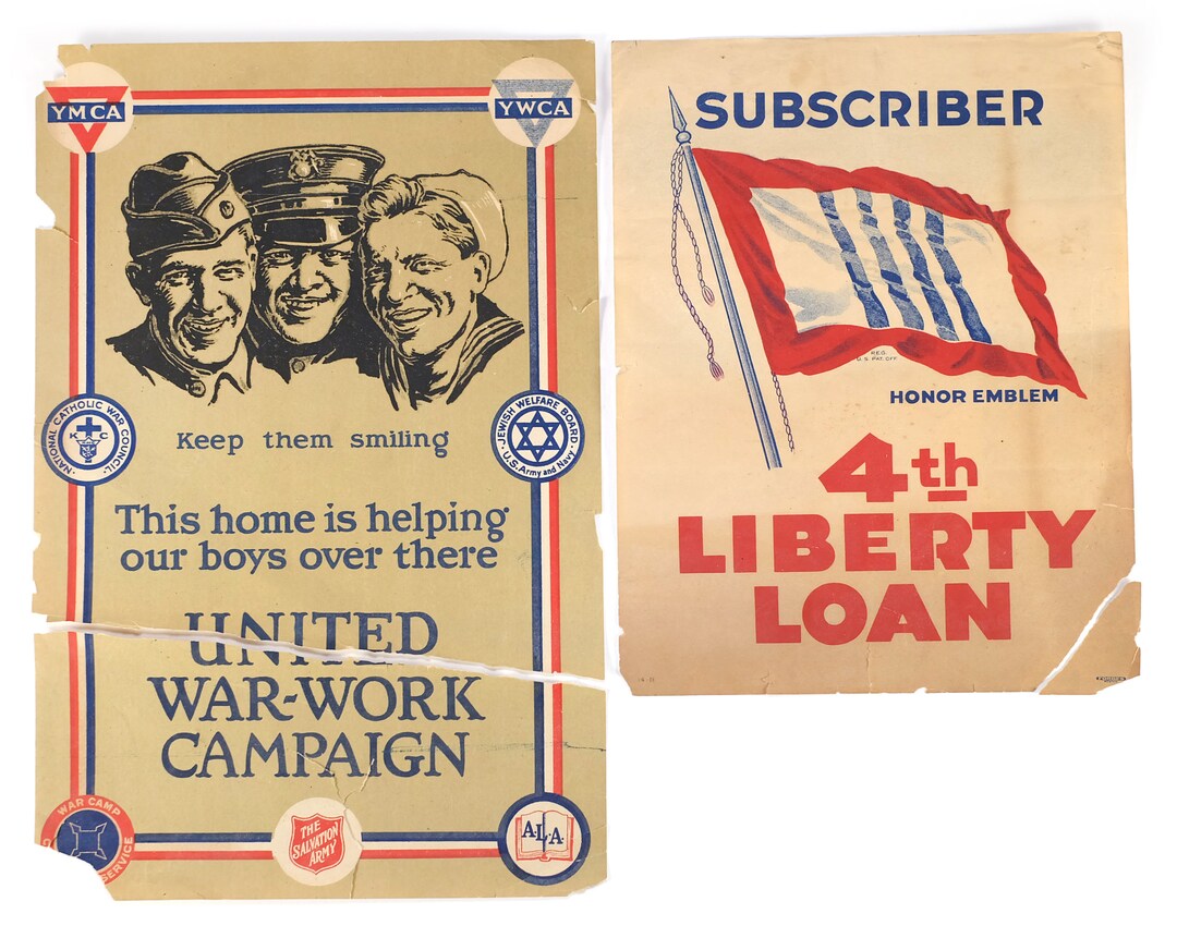 2 WWI Small Size Military Posters United War-work Campaign & 4th ...
