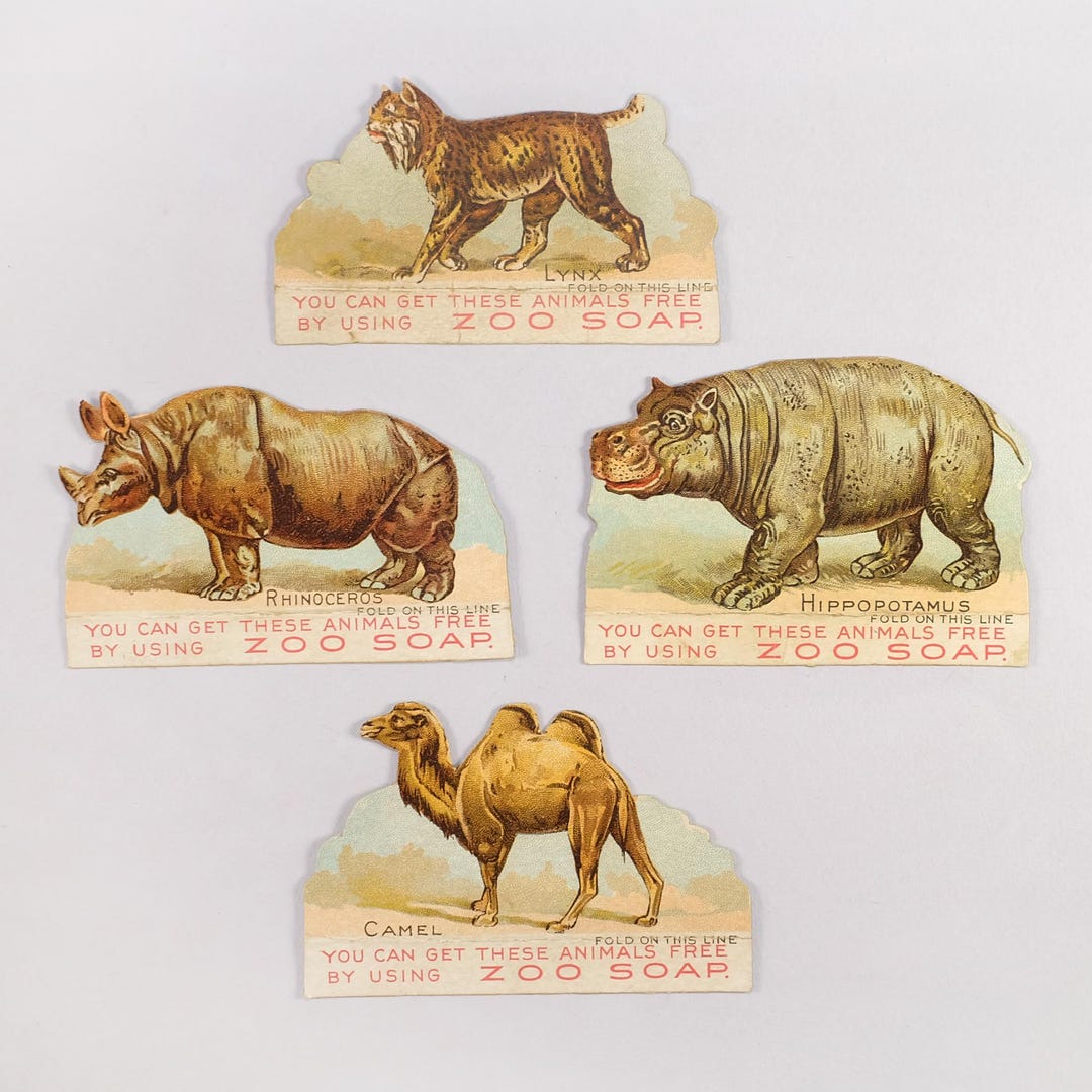 4 Early-1900s ZOO SOAP Paper Lithographed Toy Stand-up Animals Giveaway ...