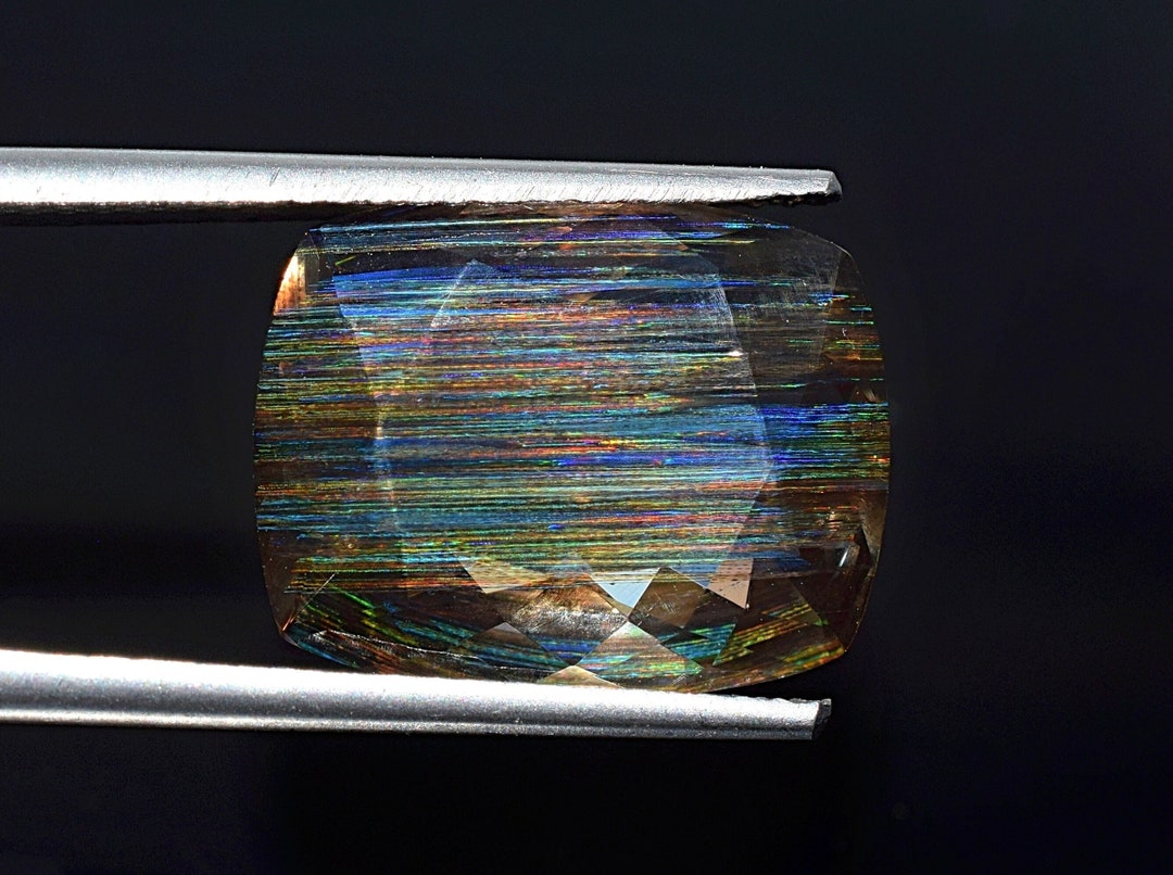 Multi Color Scapolite Gemstone With Rainbow Niddles 5.48 Carat Cushion ...