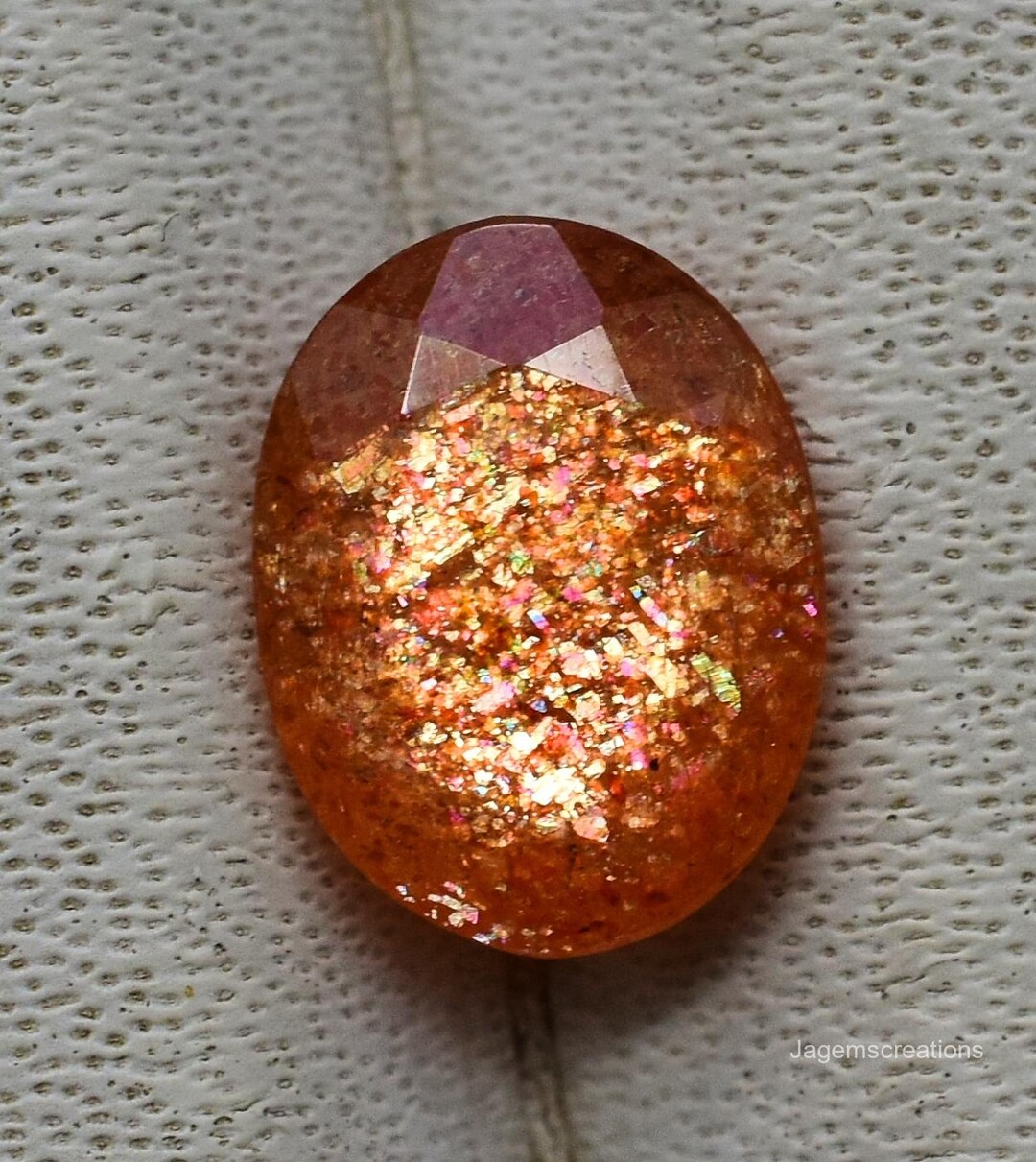 Beautiful Multi Flakes Sunstone 7X9 MM 1.41 Carats Filled With Rainbow ...