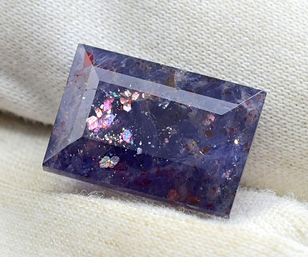 Natural Bloodshot Iolite Sunstone 8X12 MM 3.72 Carats With Multi Color ...