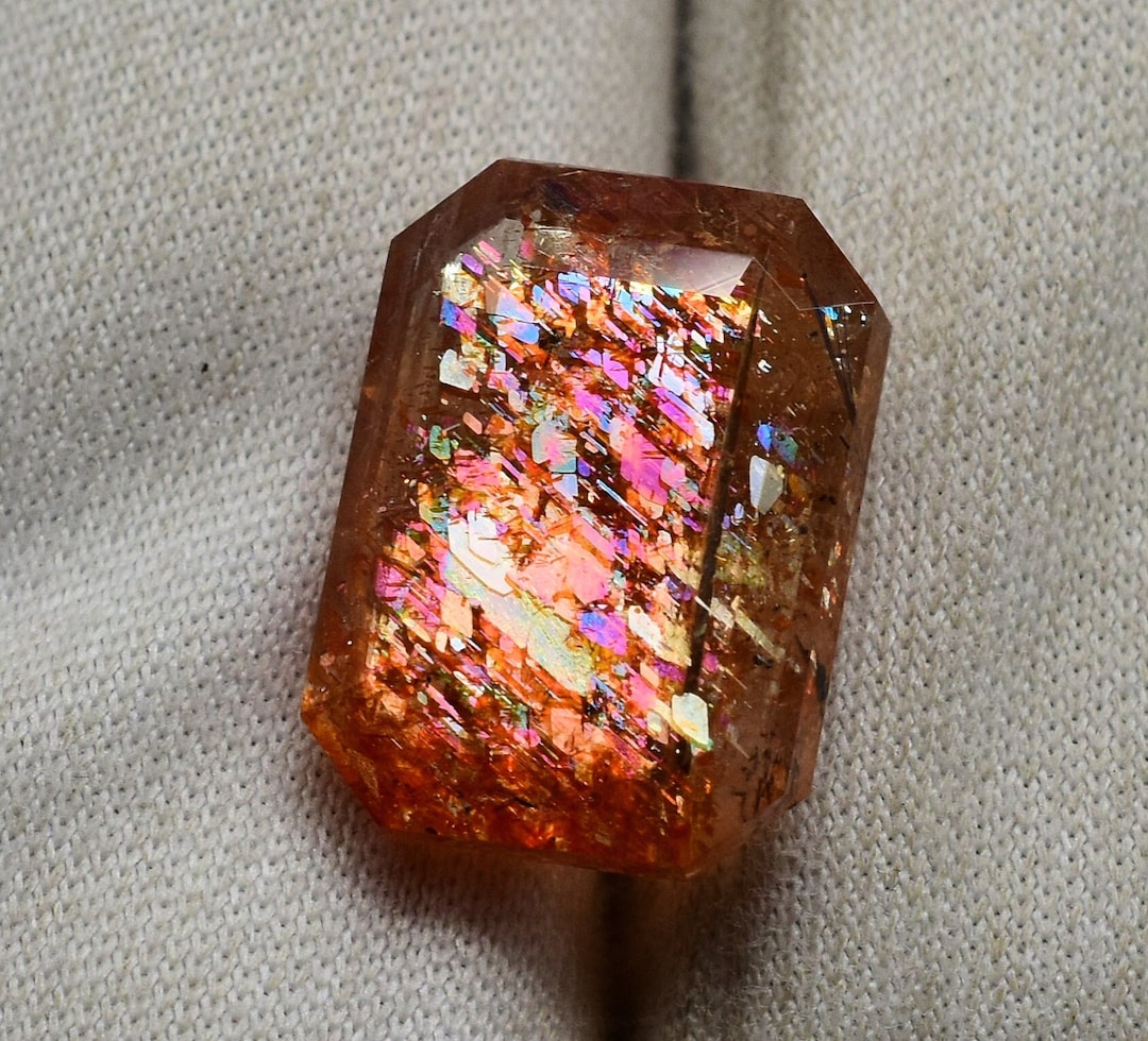 Rainbow Lattice Multi Flake Sunstone 9.5X13 MM Filled With Rainbow Sunstone Tempting Blend of ...