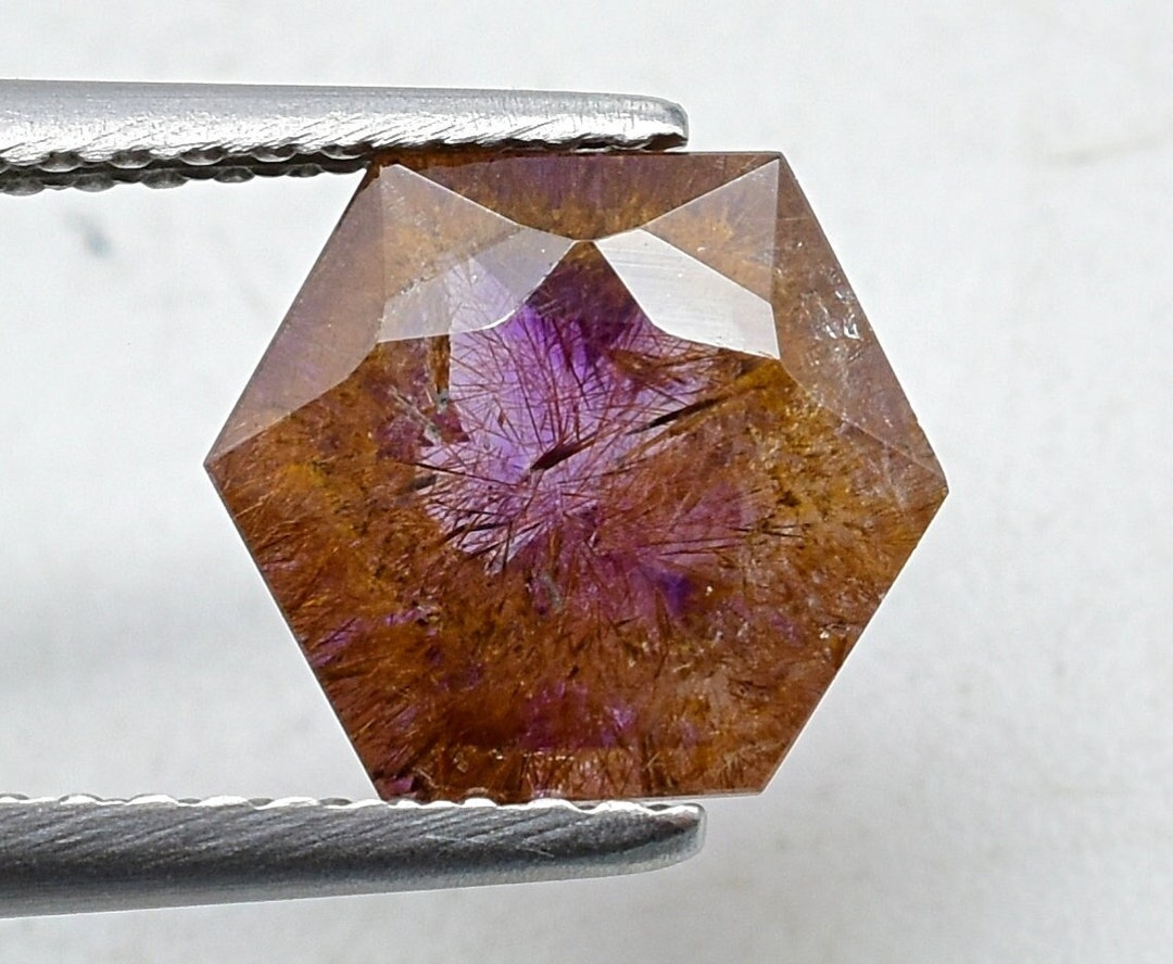 Hexagon Shape Cacoxenite ..SUPER SEVEN quartz.. Faceted Gemstone ...