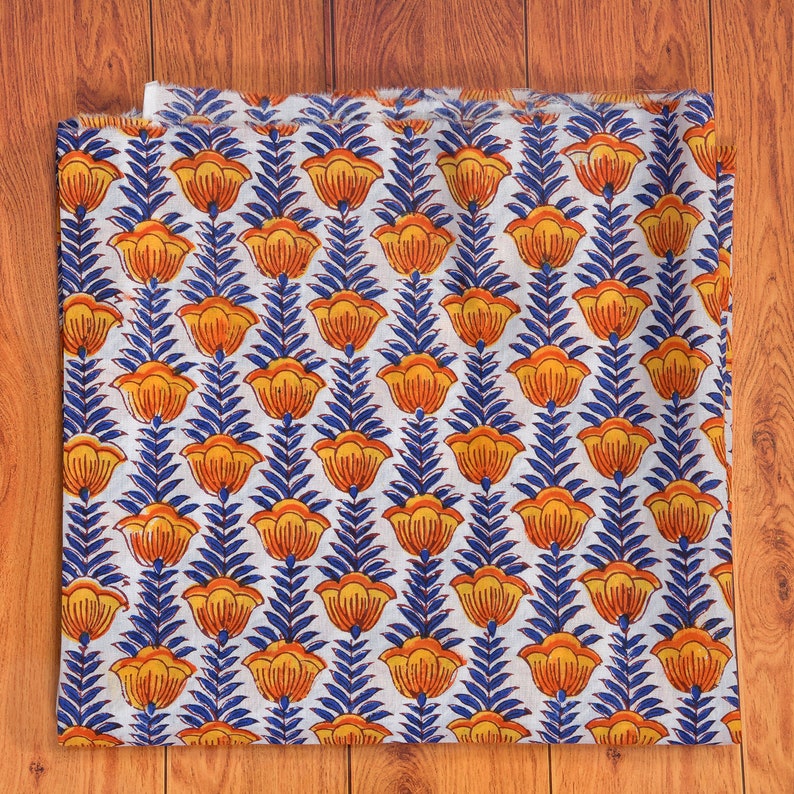 Floral Handprinted Cotton Indian Fabric Vintage Sewing | Etsy