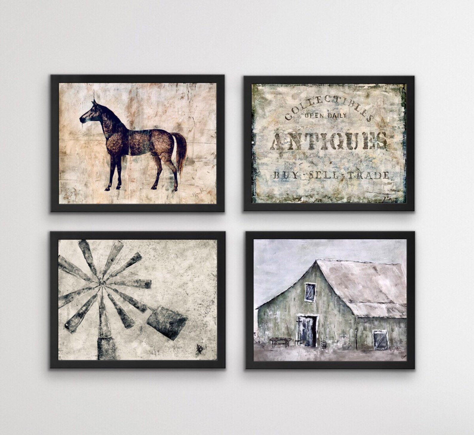 Rustic Barn Prints Set 4 Farmhouse Wall Decor - Etsy