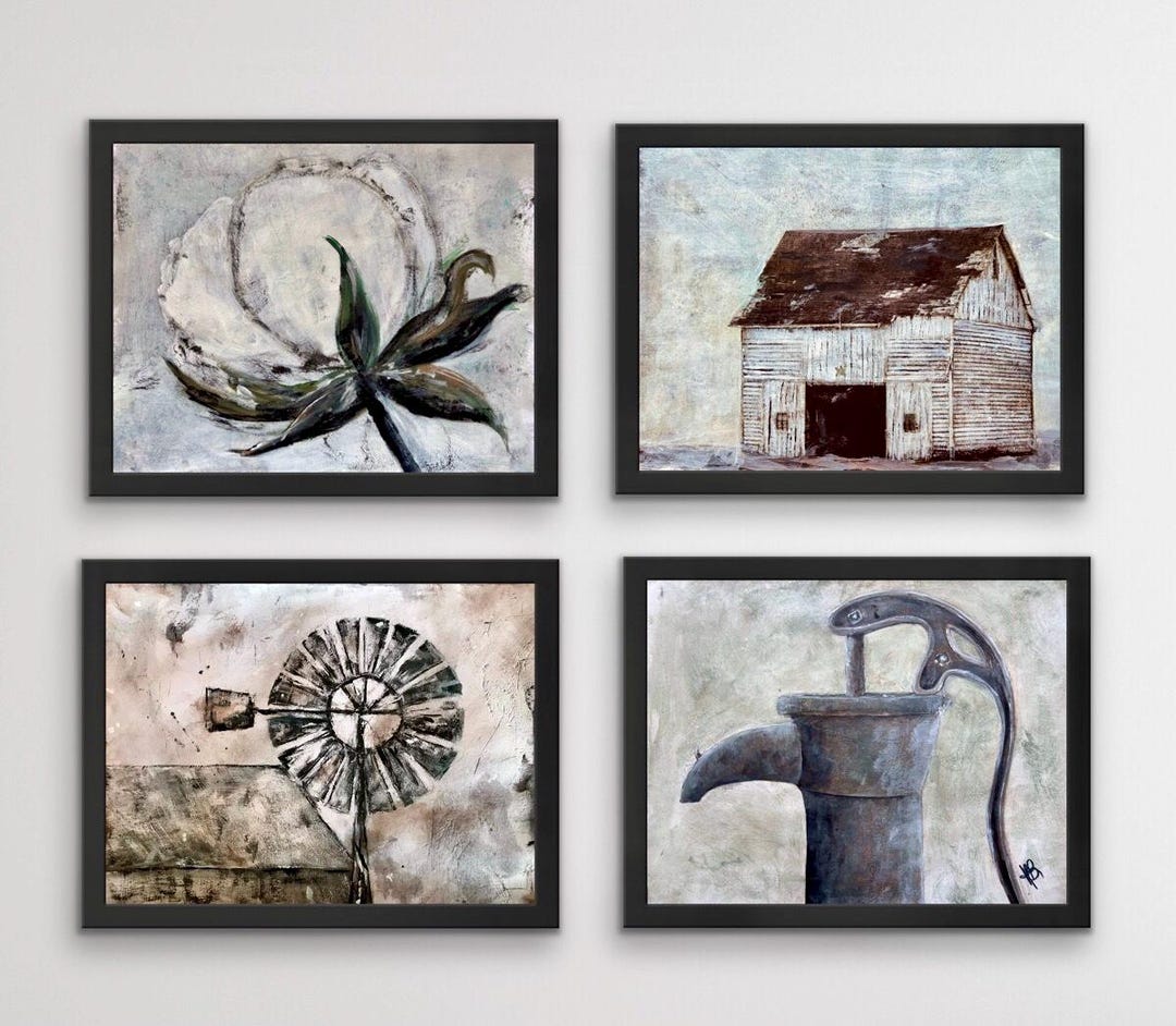 Rustic Barn Prints, Set 4 Farmhouse Wall Decor - Etsy