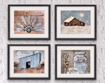 Rustic Barn Prints Set 4 Farmhouse Wall Decor | Etsy