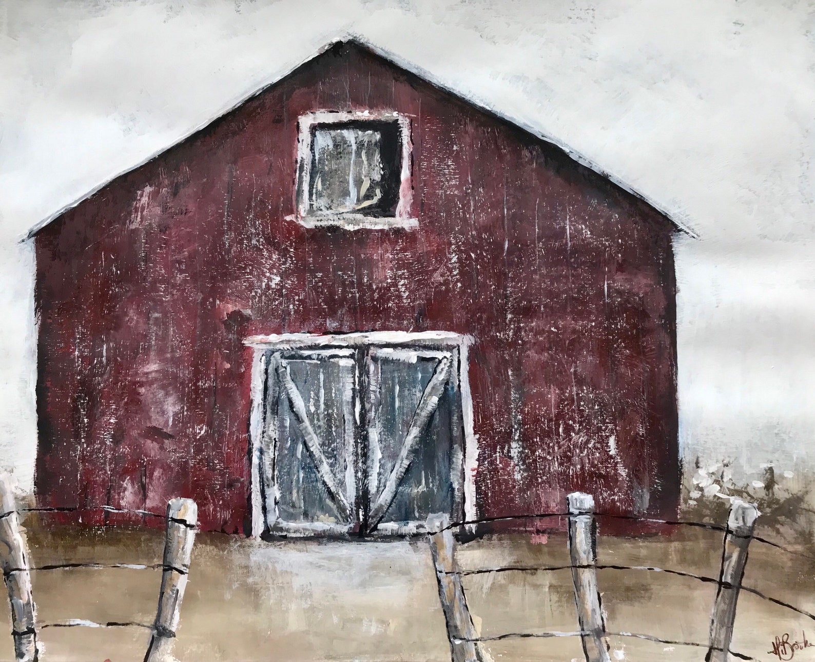 Modern Farmhouse Wall Decor, Red Barn Painting, Barn Art - Etsy