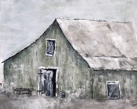 Primitive Barn Print by Artist Farmhouse Wall Decor Rustic - Etsy