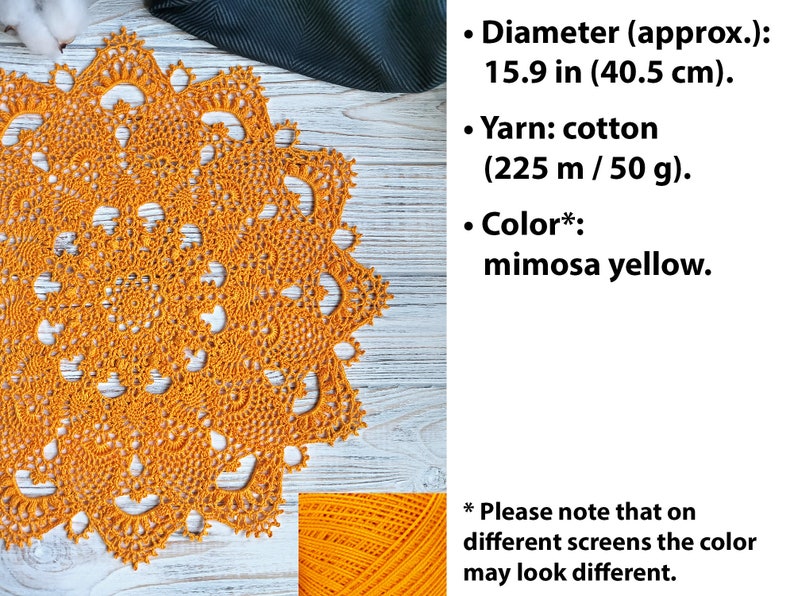Beautiful Modern Doily With Textured Elements, Hand Crocheted Yellow ...
