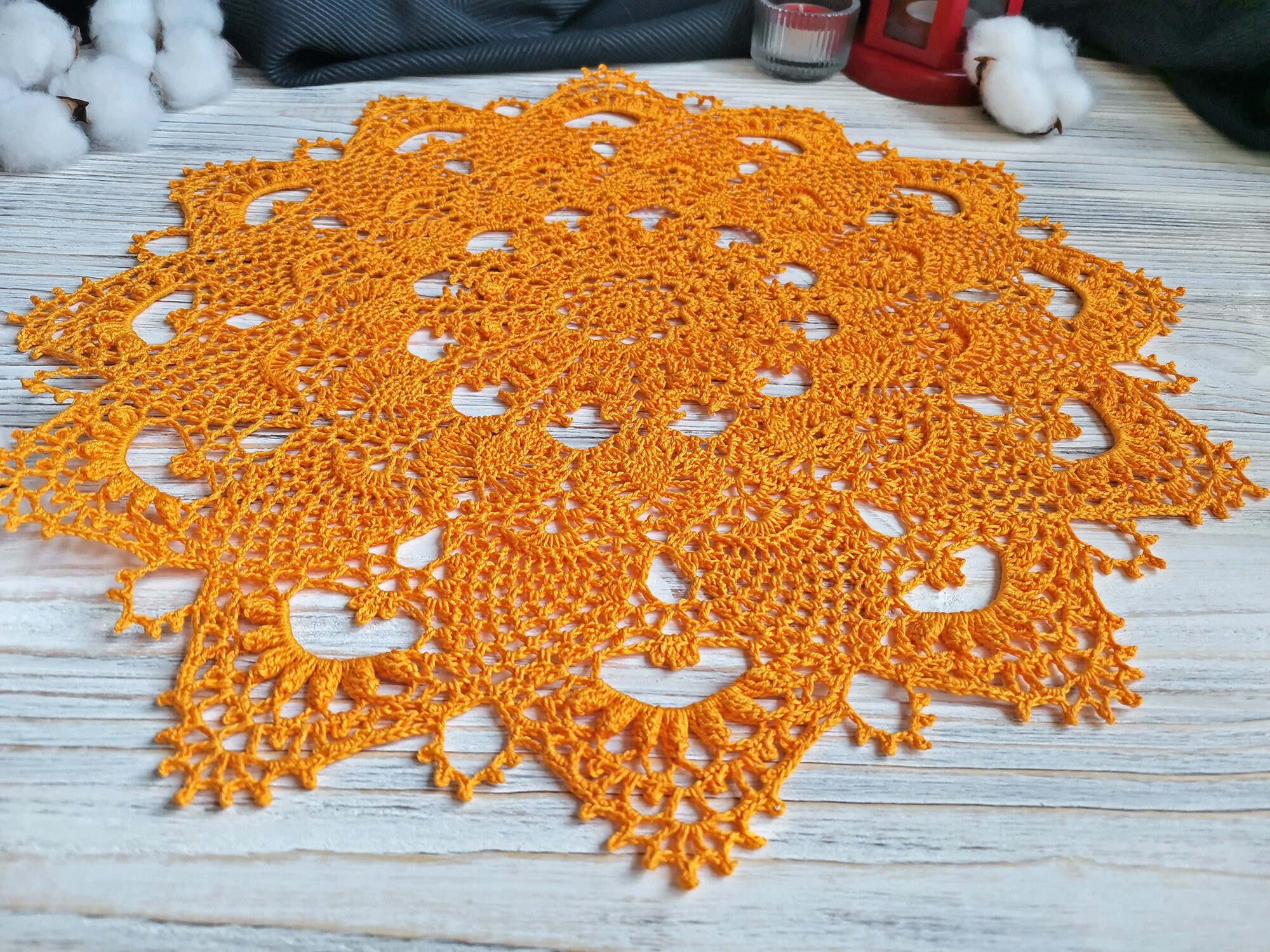 Beautiful Modern Doily With Textured Elements, Hand Crocheted Yellow ...