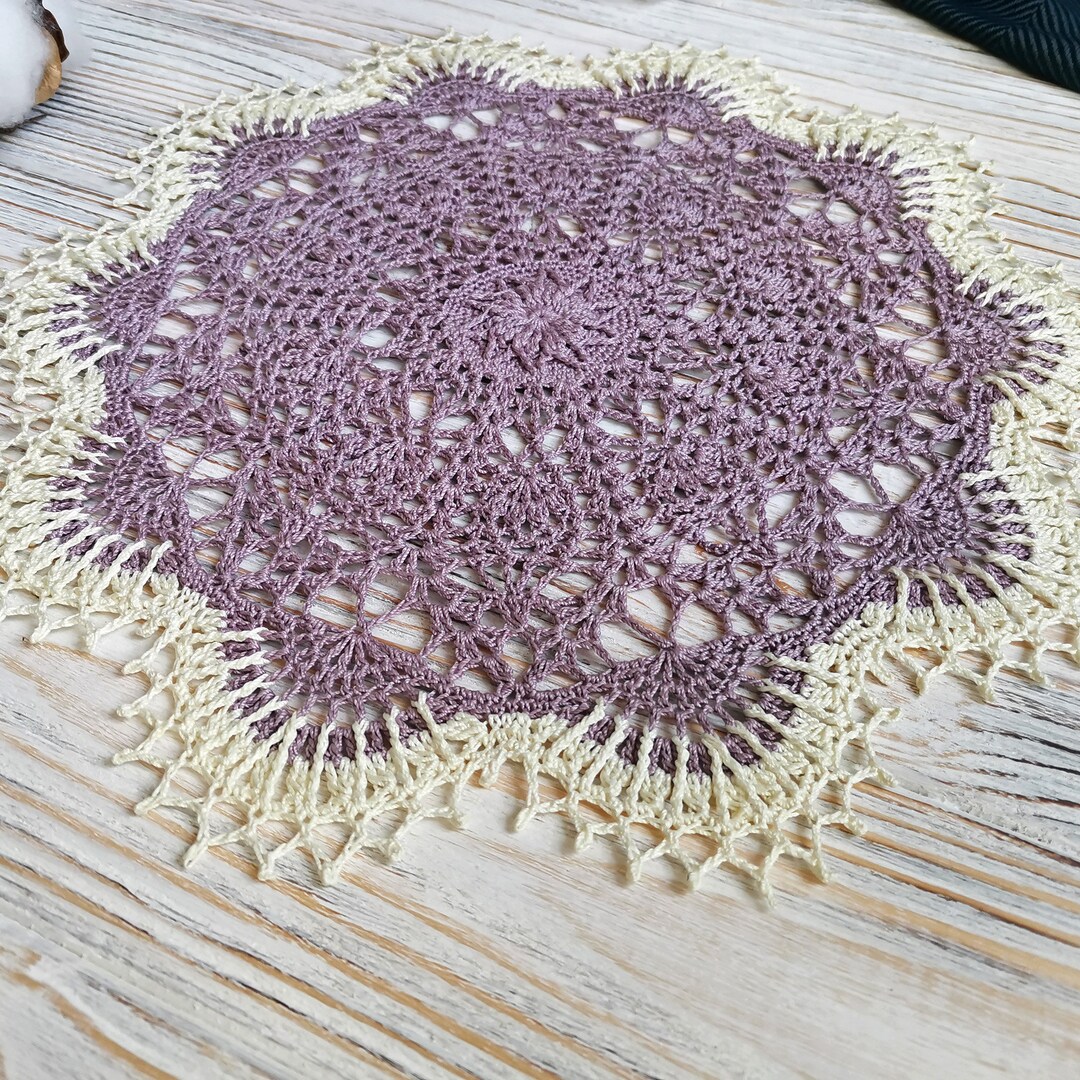 Lilac and Cream Doily With Rich Texture Elements, Crochet Doily ...