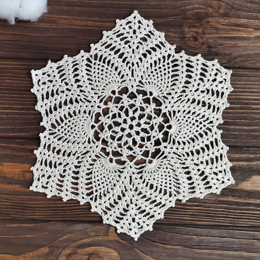 Cute Cream Cotton Doily With Flower Motifs, Hand Crocheted Doily Cover ...