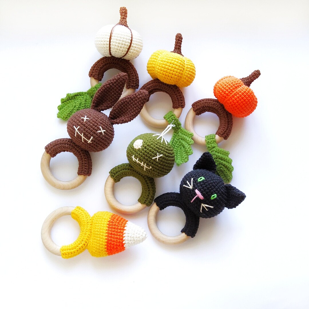 Zombie Rabbit Black Cat baby toy, Pumpkin rattle toy, Halloween Baby ...