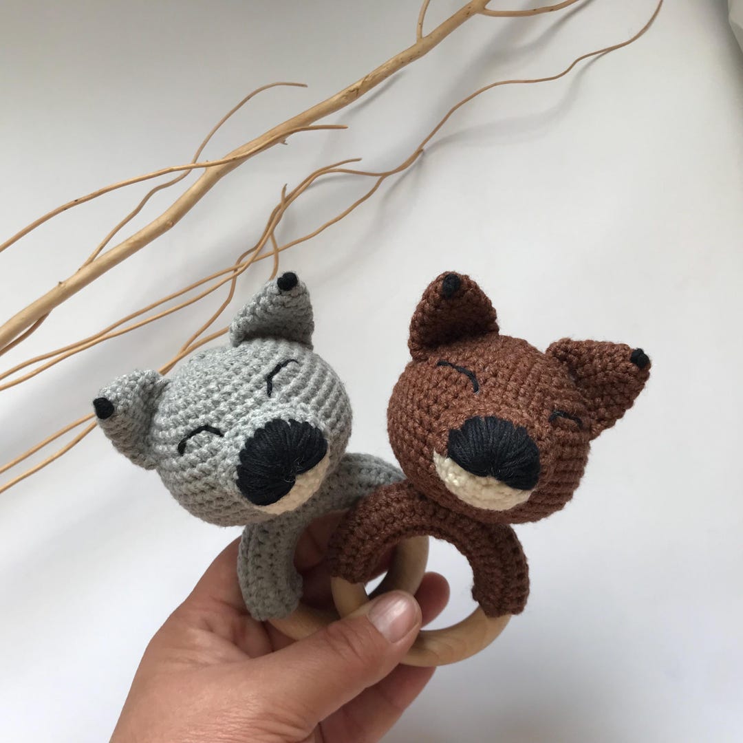 Little WOLF Baby Rattle for Pregnant Friend, Rassel Wolf Baby Gift for ...