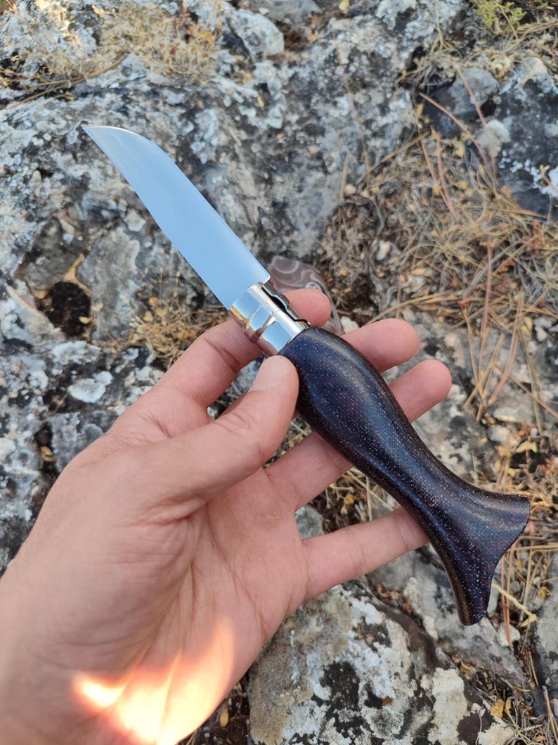 Handcrafted Folding Knife With Custom Micarta Handle and Leather Sheath ...