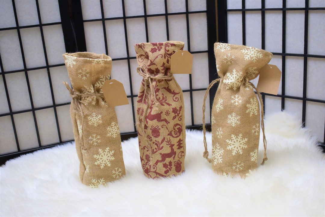 Set of 3 Rustic Burlap Wine Covers for Parties, Gifting, and Weddings ...