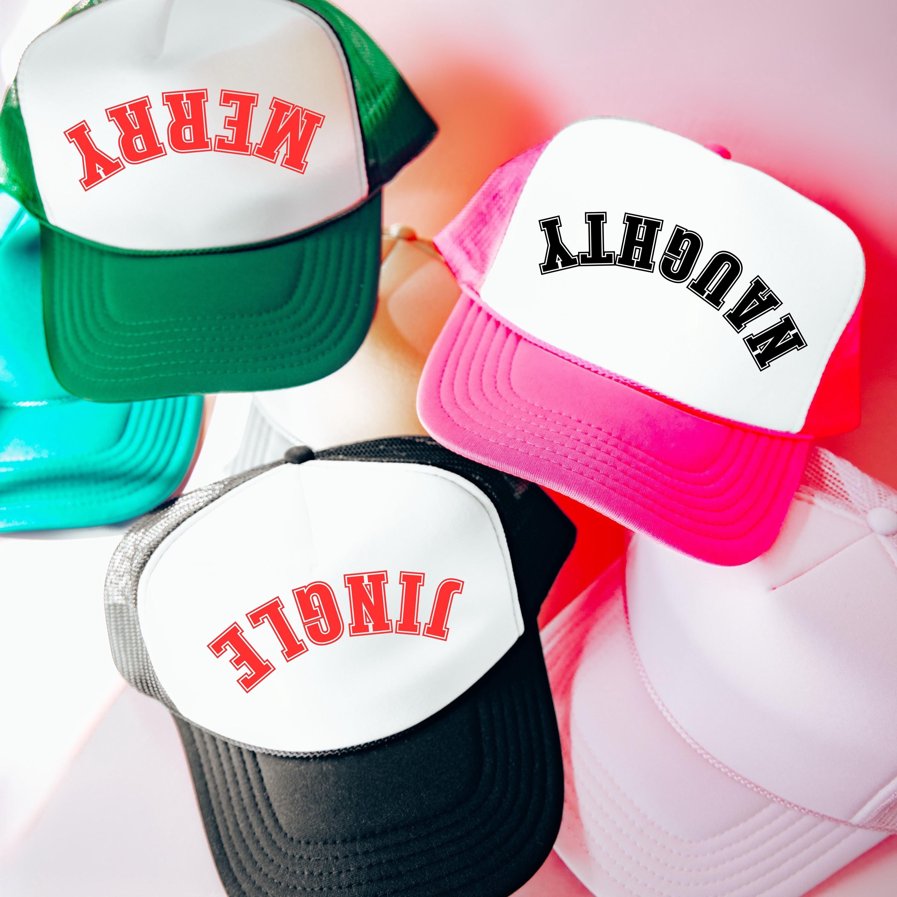 Christmas Word Upside Down Hat Custom Christmas Hat for Women Green Hat ...