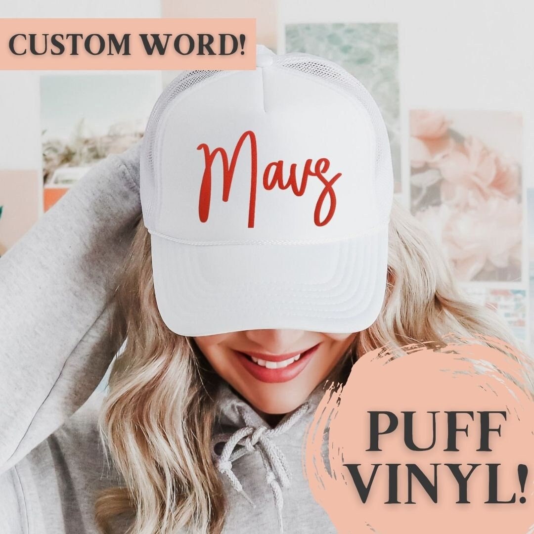 Custom Word Puff Vinyl Hat for Baseball Mom Gift Idea Puff Print Team ...
