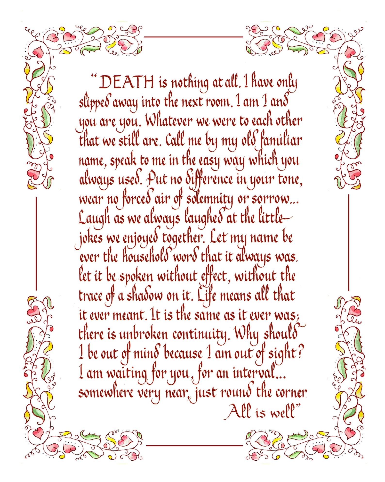 Death Is Nothing at all by Henry Scott Holland Hand written | Etsy