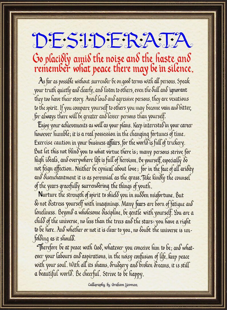Desiderata by Max Ehrmann Calligraphy Inspirational Poem - Etsy Australia