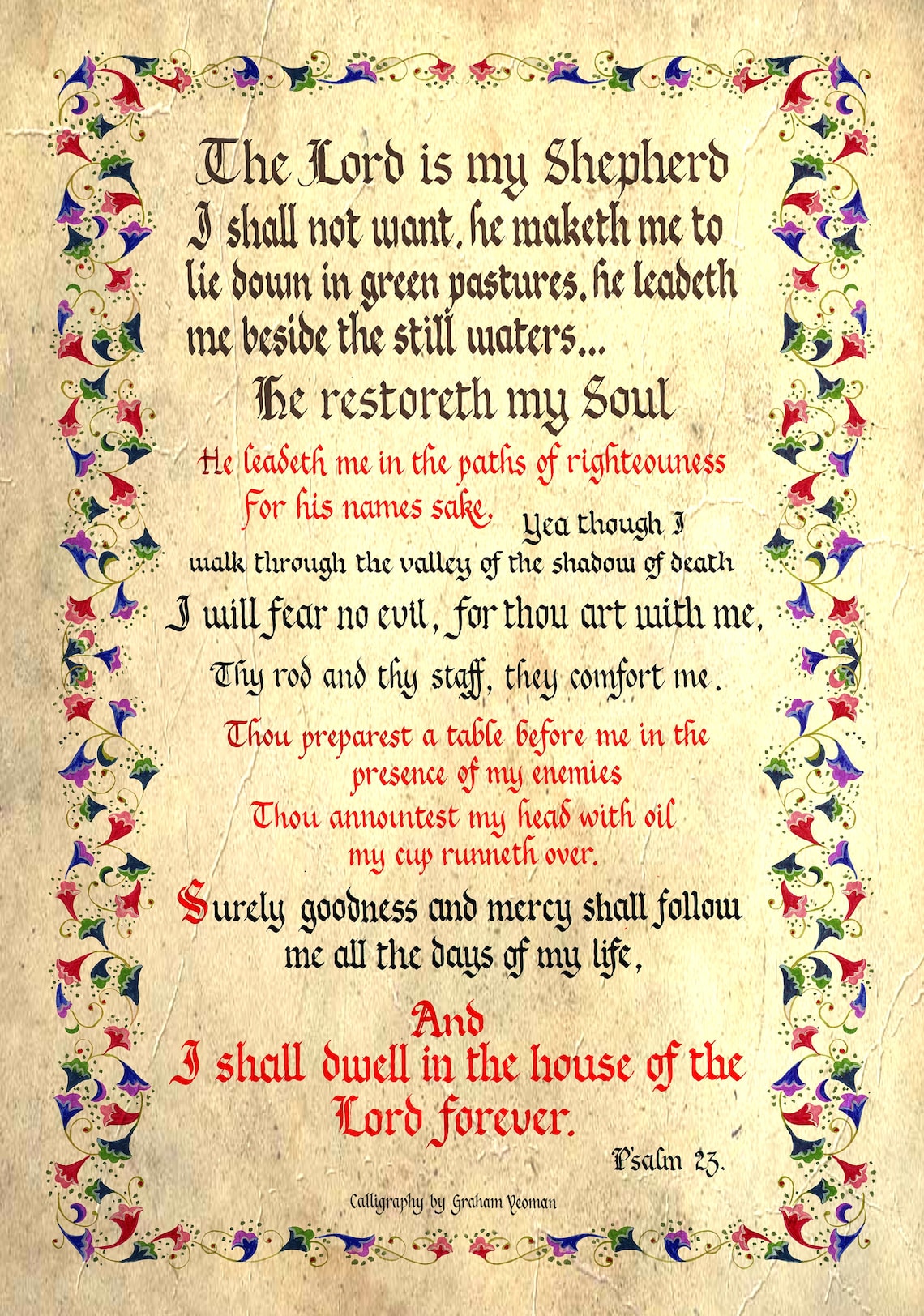 Psalm 23 The Lord Is My Shepherd Bible Verse Scripture 23rd Etsy