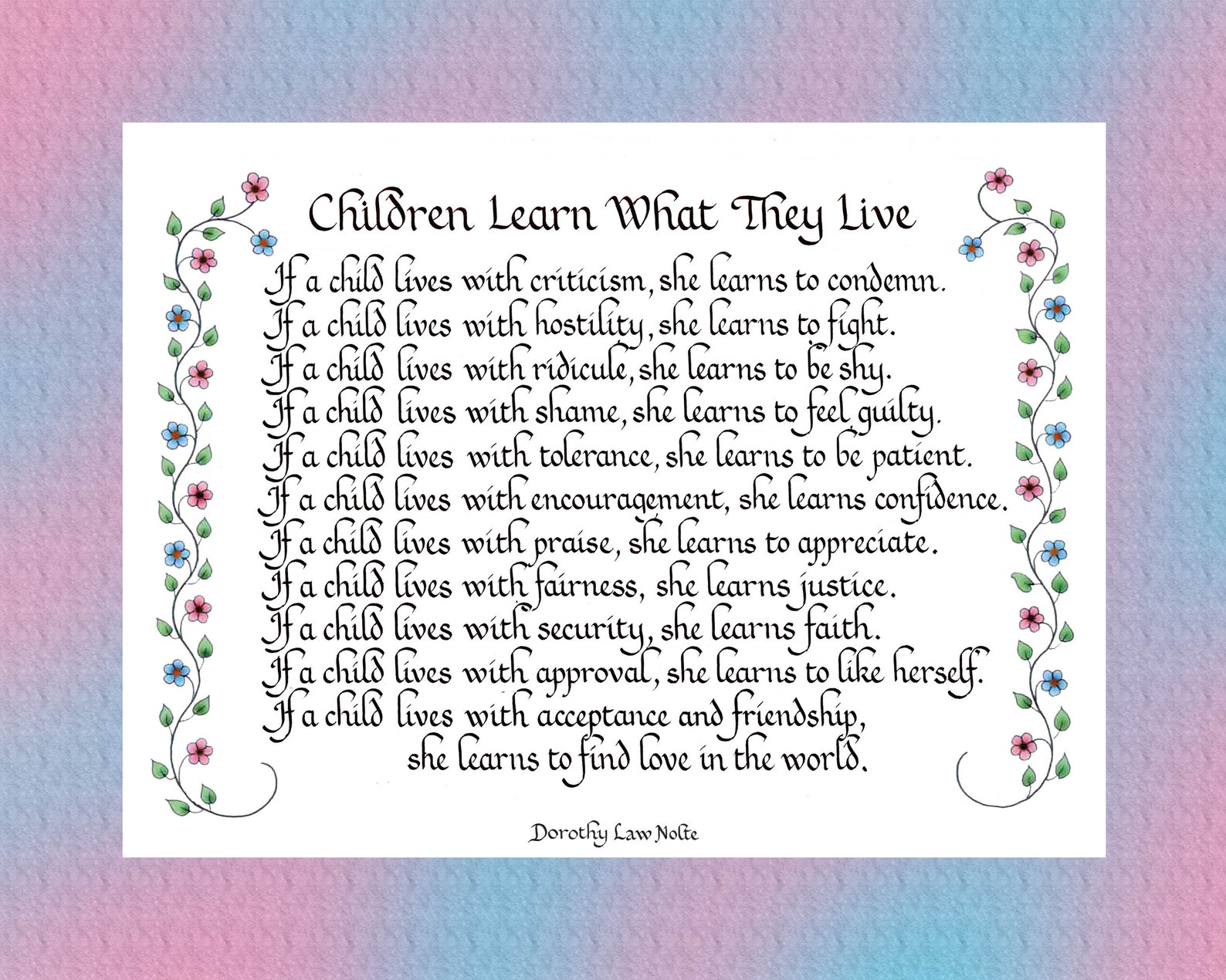 Children Learn What They Live by Dorothy Law Nolte - Etsy UK