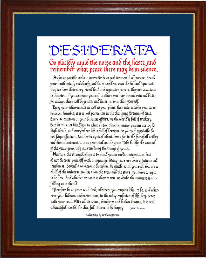 Desiderata by Max Ehrmann Calligraphy Inspirational Poem - Etsy UK