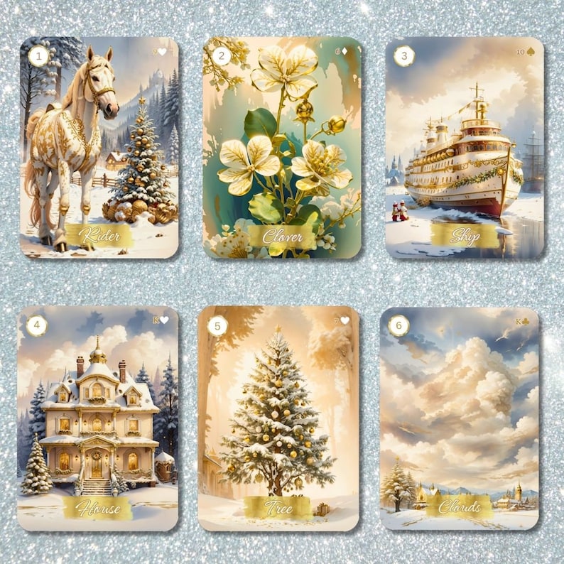 Winter Gold Lenormand, Thème de Noël, Petit Lenormand, Cartes Lenormand ...