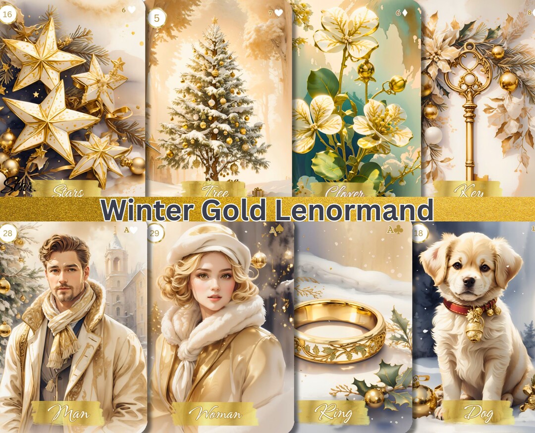 Winter Gold Lenormand, Thème de Noël, Petit Lenormand, Cartes Lenormand ...