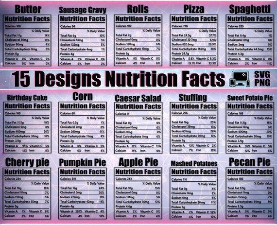 Thanksgiving Food Nutrition Facts Svg Png.nutrition Facts | Etsy