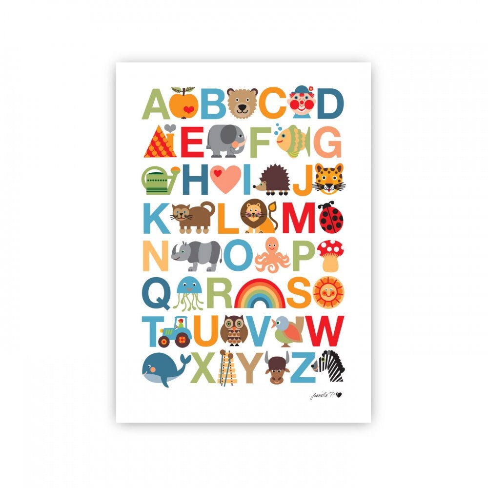 ABC Poster A3 Lernposter Alphabet Kinderzimmer Tieralphabet Poster ...