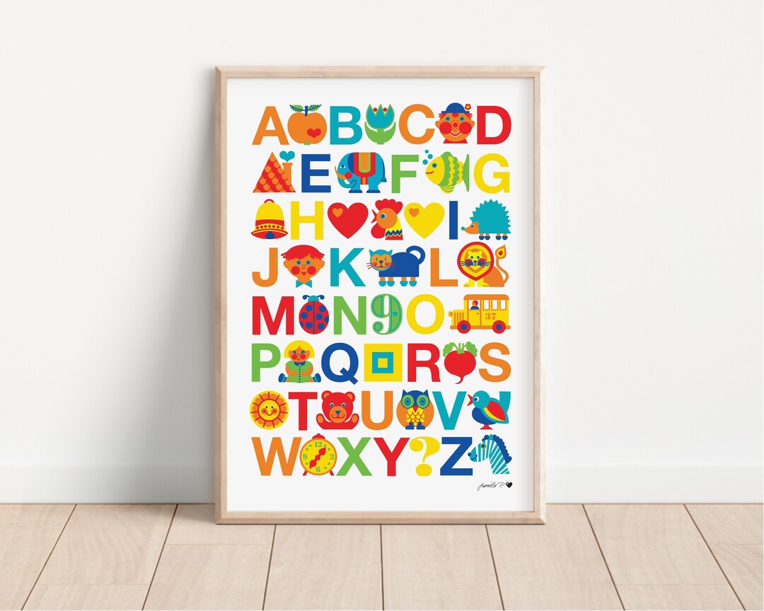 Abc Poster Bunt 50x70 Kinderzimmer Poster Alphabet Lernposter Schulkind ...