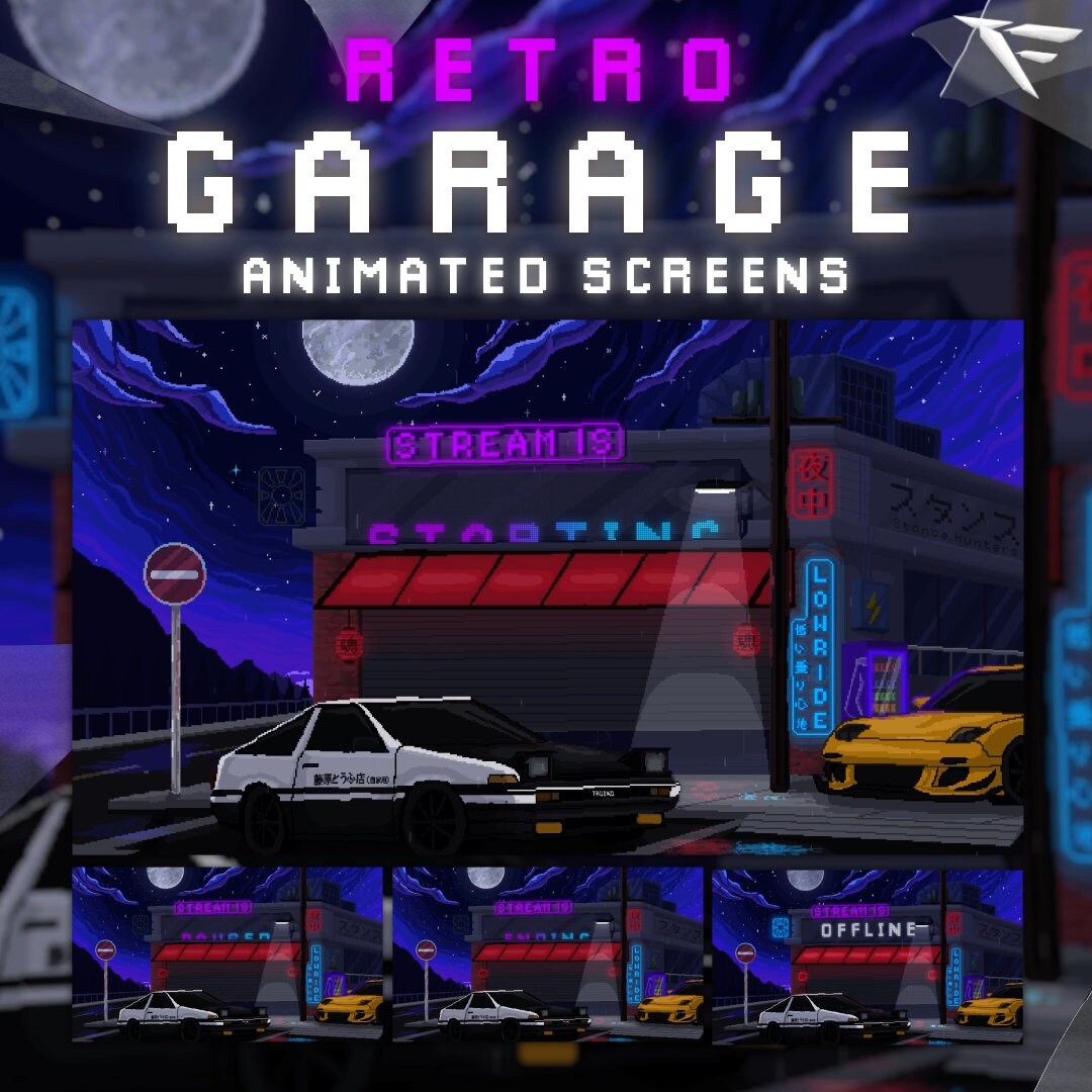 Retro Garage Animated Stream Package: Racing Pixel Art Twitch Set - Etsy