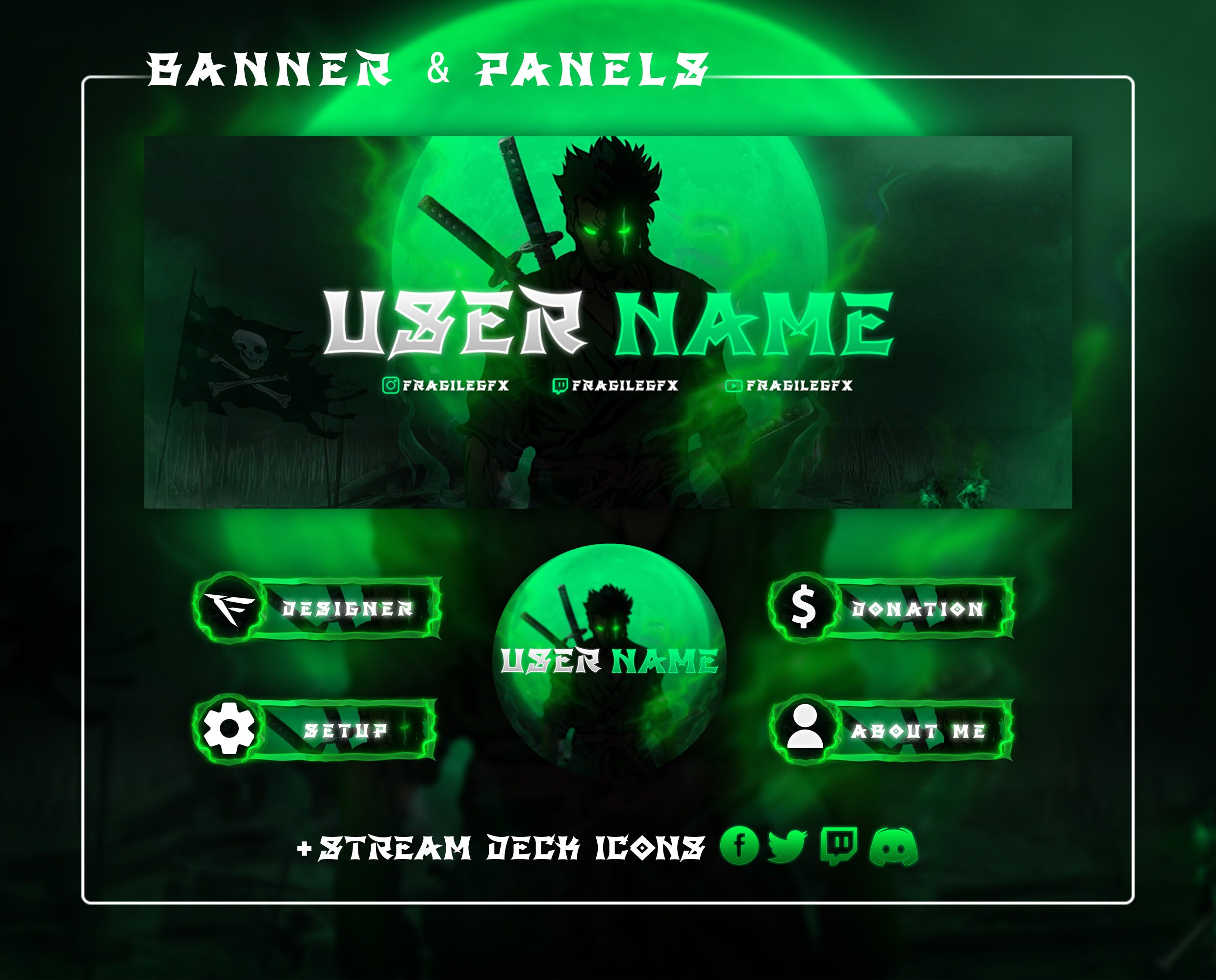Pirate Hunter Animated Stream Overlay: Anime Theme, Twitch Panels ...