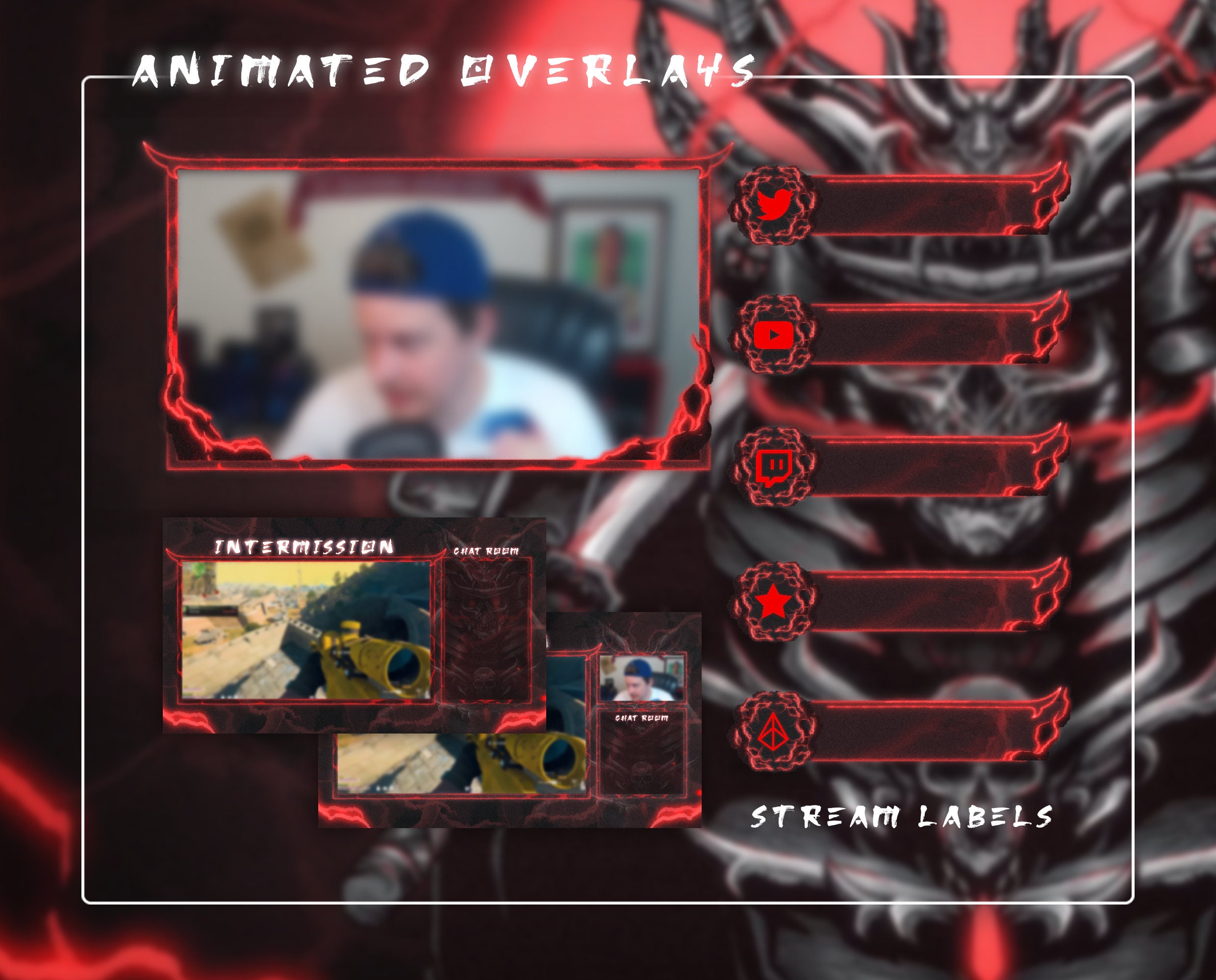 Undead Samurai Animated Stream Overlay: Dark Japanese Theme (twitch ...