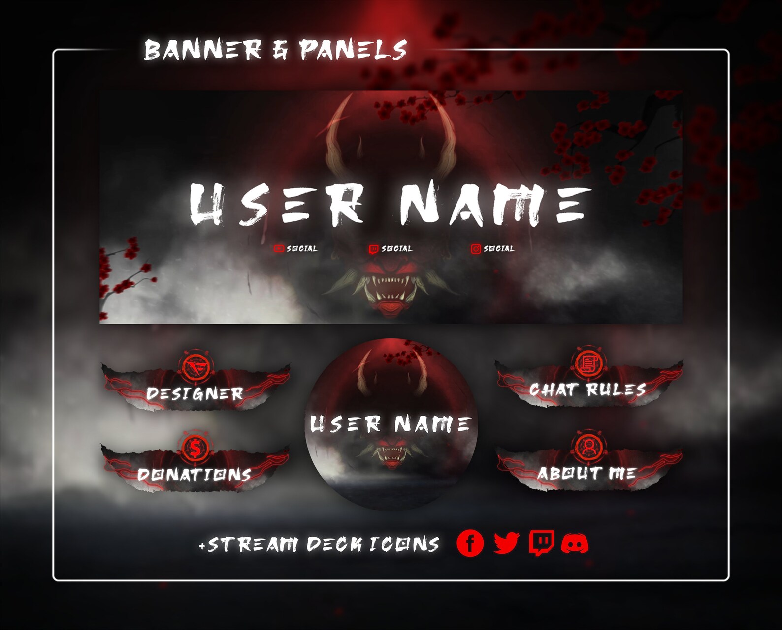 ONI Animated Stream Overlay: Dark Japanese Theme Twitch Pack - Etsy