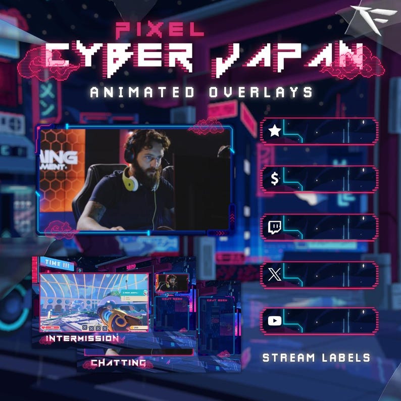 Pixel Cyber Japan Twitch Overlays: Animated Stream Package - Etsy
